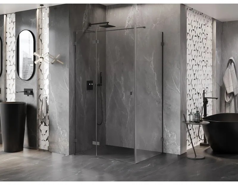 Mexen Lunar T, sklápěcí sprchový kout levý 110 x 70 cm, 8mm čiré sklo, grafitový profil, 834T-110-070-95-00-L