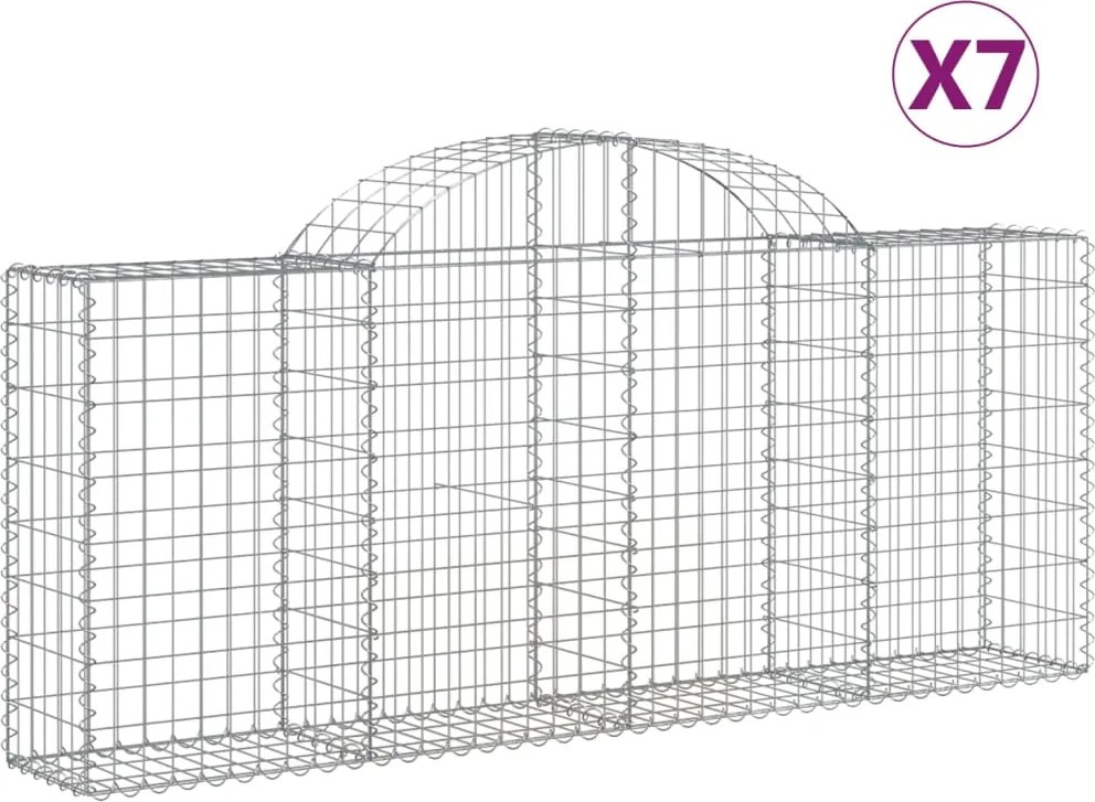 Klenuté gabionové koše 7 ks 200x30x80/100 cm pozinkované železo 3146094