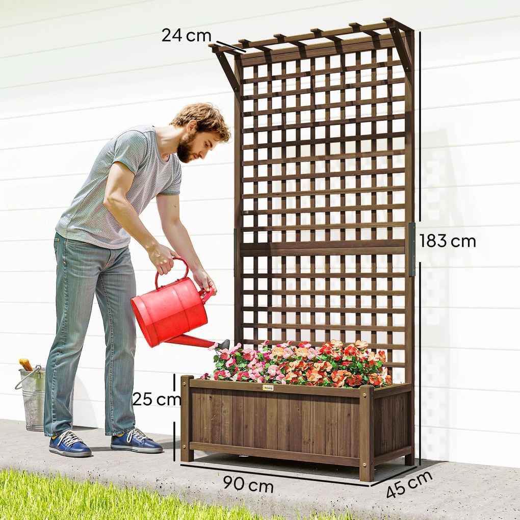 Outsunny vyvýšený záhonový květináč s mříží, mřížový květináč dřevo, zahradní mříž 90 x 45 x 183cm pro zahradu balkon terasa, květináč pro popínavé r…