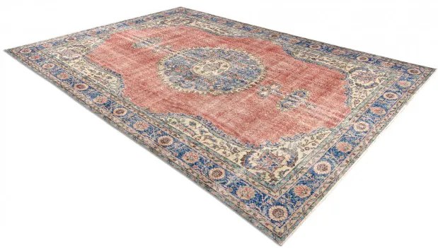 Ručně tkaný vlněný koberec Vintage 10488 rám / ornament, modrý / červený