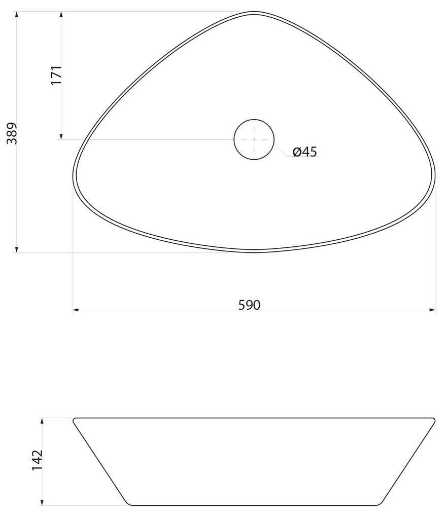 Sapho, TERUEL keramické umyvadlo, 58,5x14x39 cm, na desku, BH7007