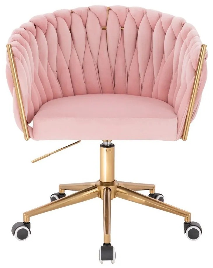 LuxuryForm DESIGN Otočná židle NORDEN VELUR na zlaté podstavě s kolečky - růžová