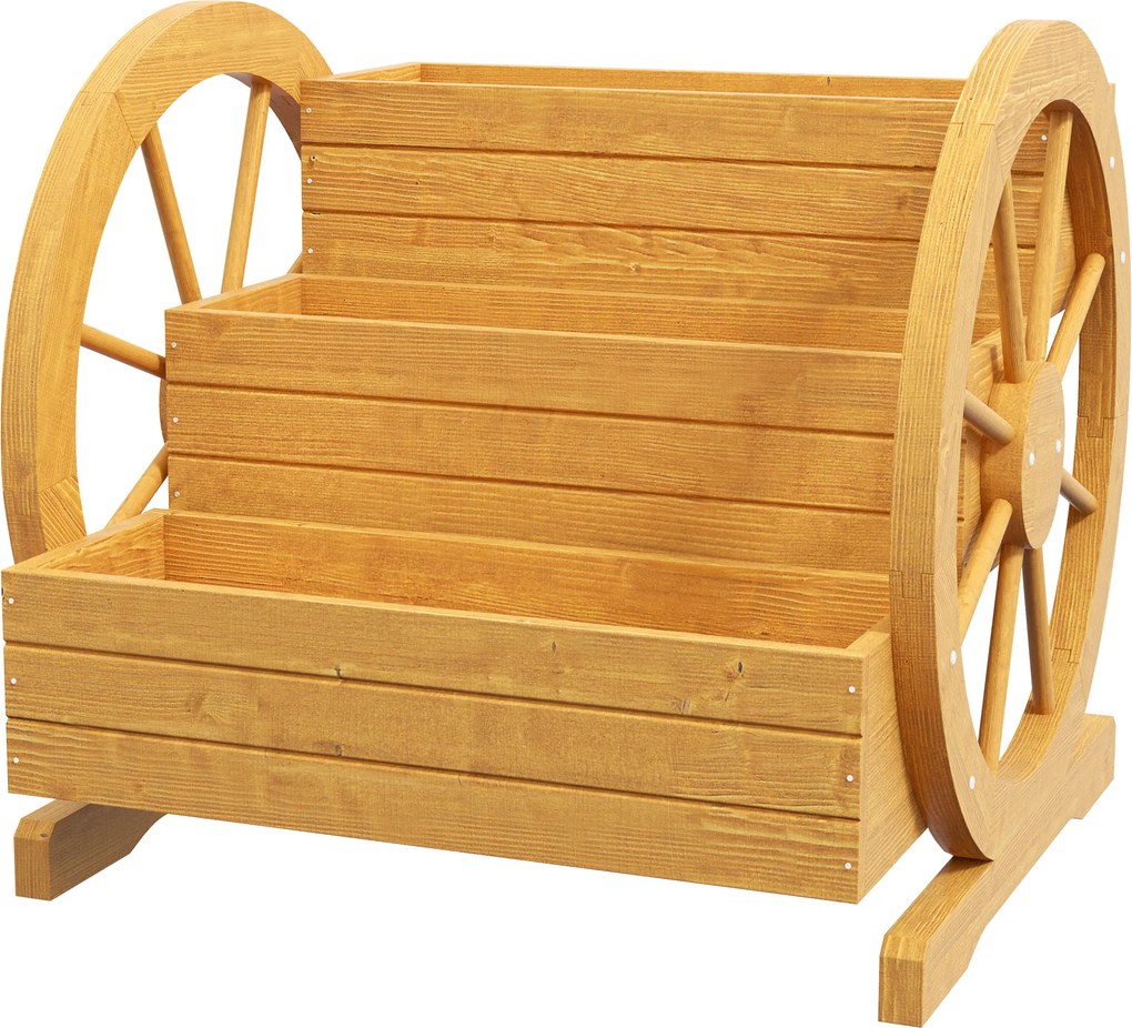 Květinový truhlík Outsunny s kolečkem 61 x 62 x 57 cm odolný proti povětrnostním vlivům vodoodpudivý 3 patra s odtokovými otvory z jedlového dřeva te…