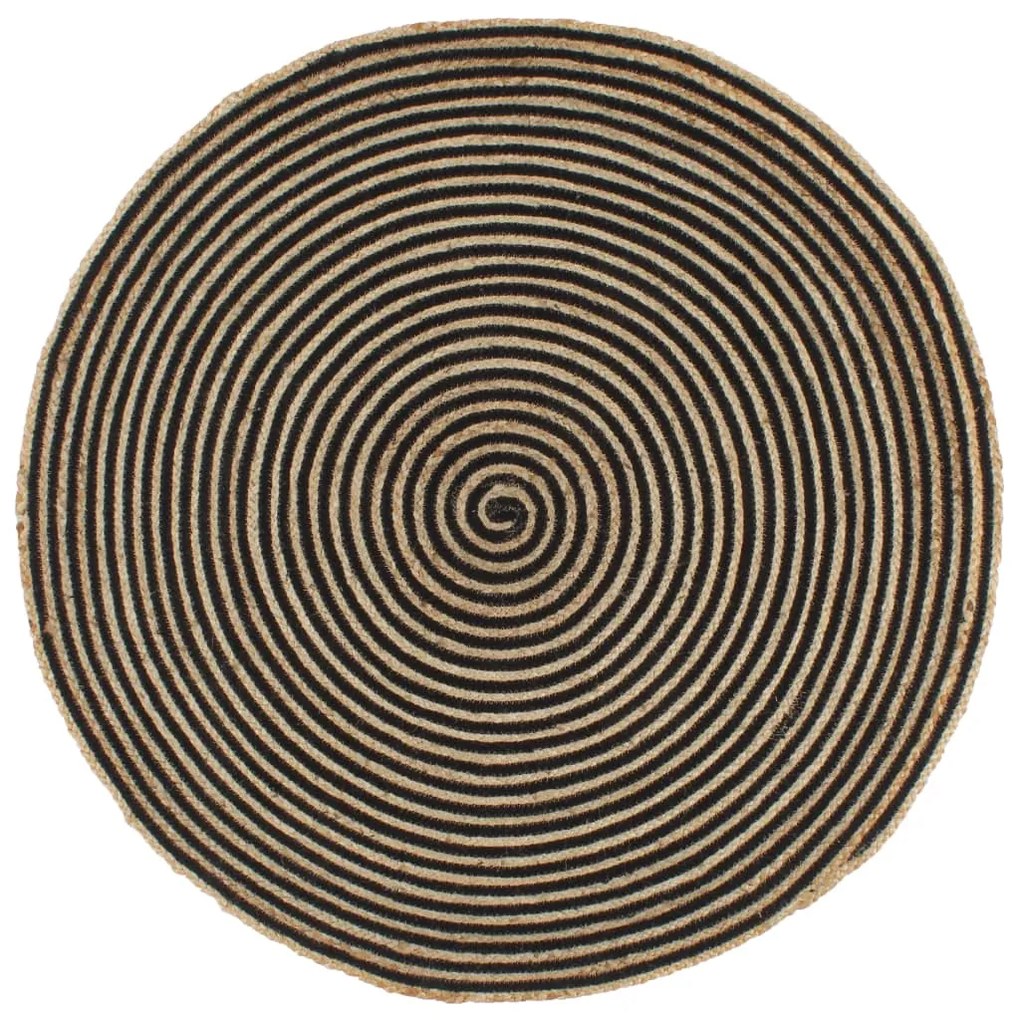 Ručně vyrobený koberec z juty se spirálovým potiskem - černý | 90cm