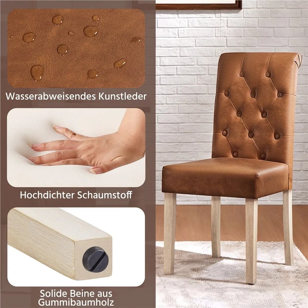 Sada 2 ks – Jídelní židle Yaheetech – hnědá, 45,5 cm (šířka) × 62 cm (hloubka) × 98,5 cm (výška) (267482149218)