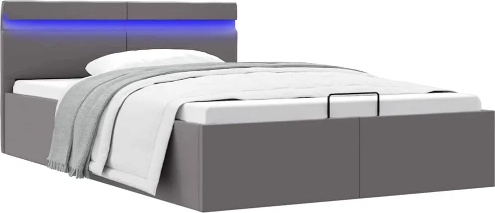 Rám postele LED s úložným prostorem šedý umělá kůže 140x200 cm 285555