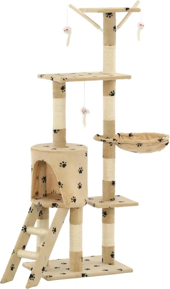 Škrabadlo pro kočky sisalové sloupky 138 cm béžové s tlapkami 170581