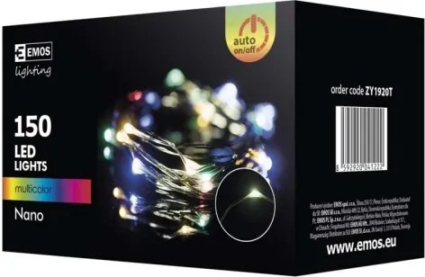 Vánoční osvětlení EMOS D3AM03 ZY1920T 150LED nano řetěz zelený 15m multicolor s časovačem