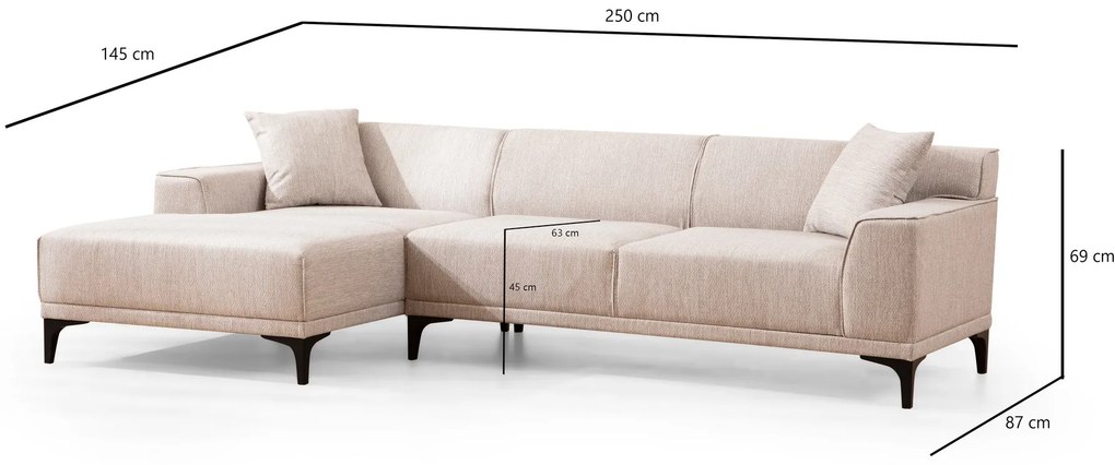 Hanah Home Béžová rohová pohovka PETRA s lenoškou vlevo 560ARE1604