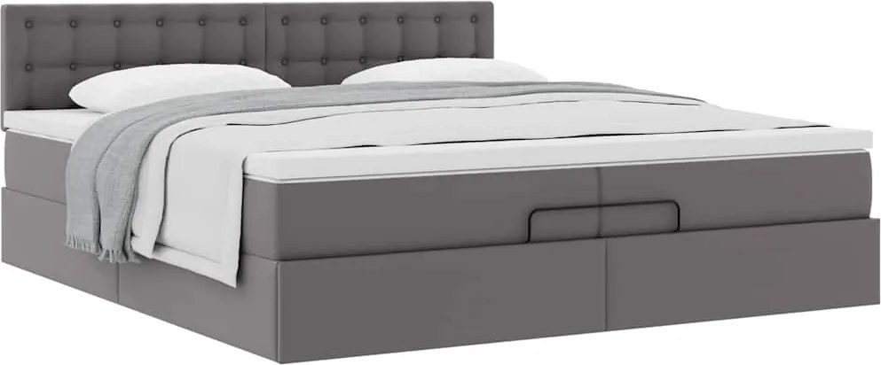 Osmanský rám postele s matrací šedá 200x200cm umělá kůže 3311326
