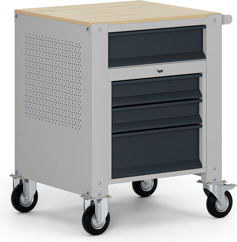 Pojízdný kontejner G9, 4 zásuvky, 675 x 595 x 865-1130 mm, šedá/grafit