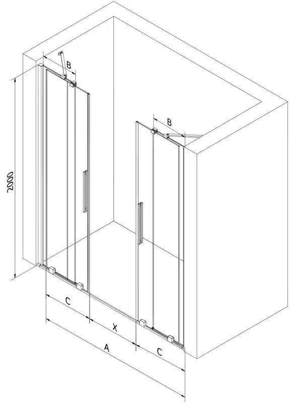 Mexen Velar Duo, posuvné sprchové dveře do otvoru 200 cm, 8mm šedé sklo, zlatá lesklá, 871-200-000-42-50