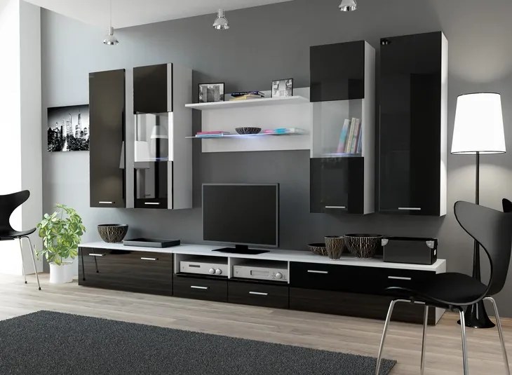 Moderní nábytek do obýváku DREAM 2B Bílý / Černý lesk Barevné osvětlení LED: bez osvětlení +0Kč