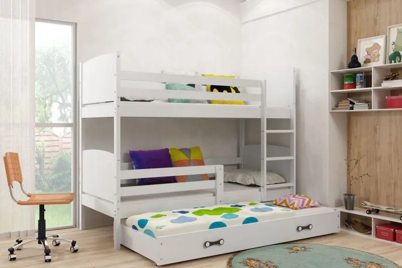 Dětská patrová postel TAMI s přistýlkou 200 cm - barva bílá