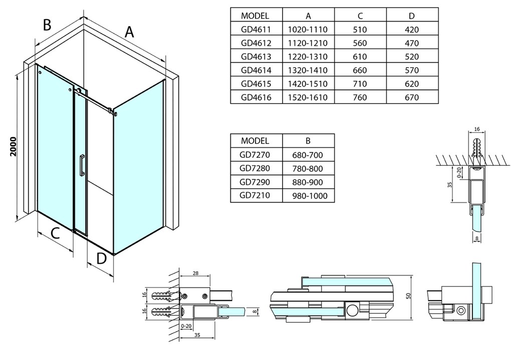 Gelco DRAGON boční stěna 700mm, čiré sklo GD7270 GD7270