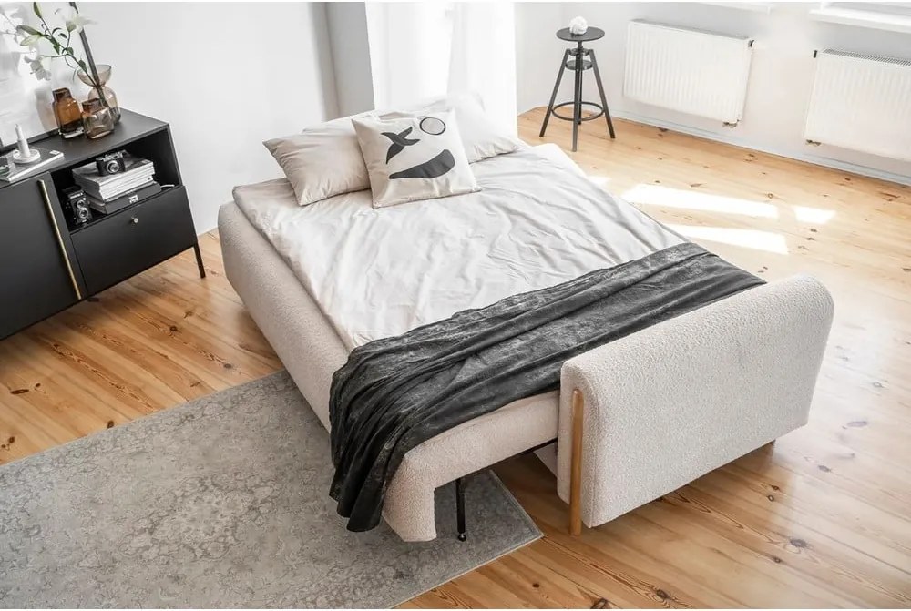 Béžová rozkládací/s úložným prostorem pohovka z textilie bouclé 244 cm Arcadova - II. jakost – ELTAP