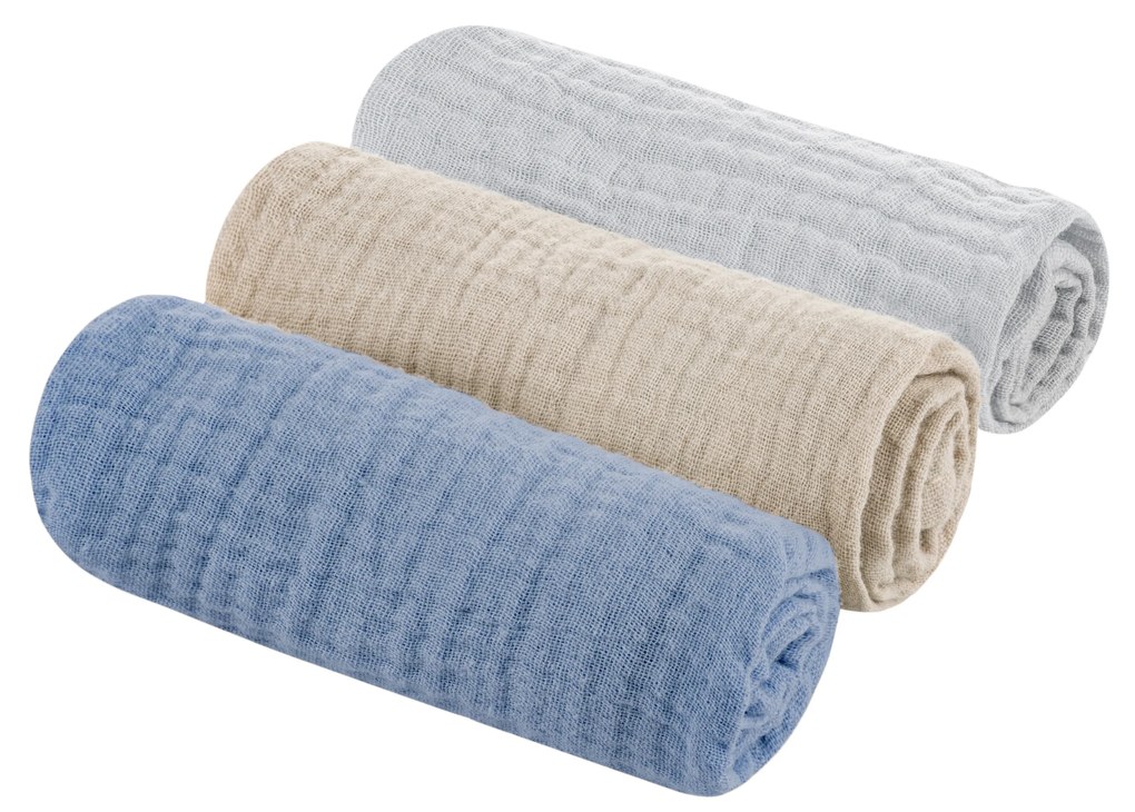 Sleepee Mušelinové pleny 3 ks 30x30cm Grey/Sand/Petrol
