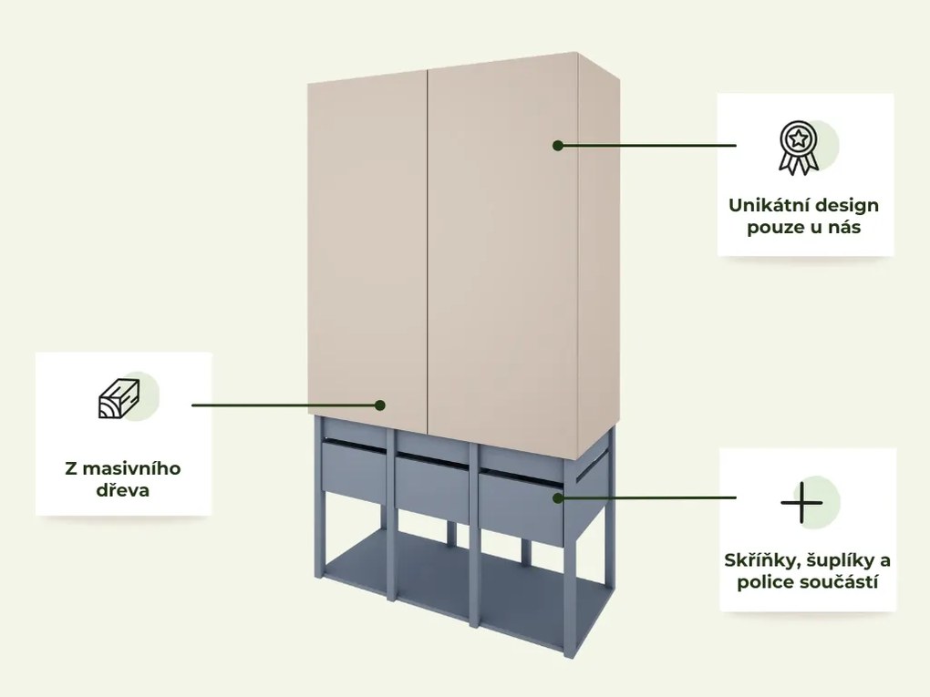 Dětská šatní skříň se šuplíky, tyčí a policemi TWEENS nebesky modrá