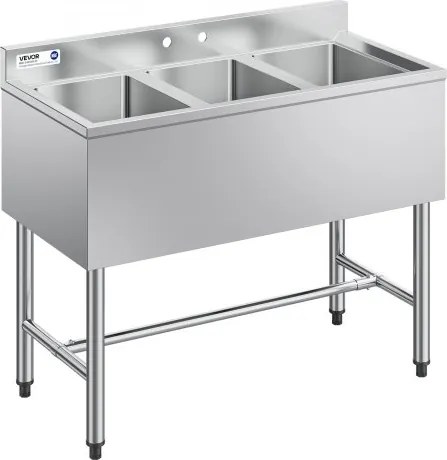 Dřez se 3 přihrádkami, Nerezová ocel 304 o průměru 18 VEVOR – 254 × 356 × 254 mm