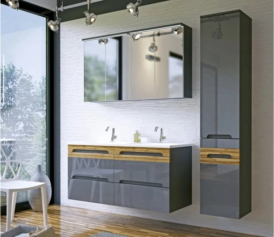 MAXIVA Koupelnová sestava - GALAXY grey, 120 cm, sestava č. 3, grafit/lesklý grafit/dub votan