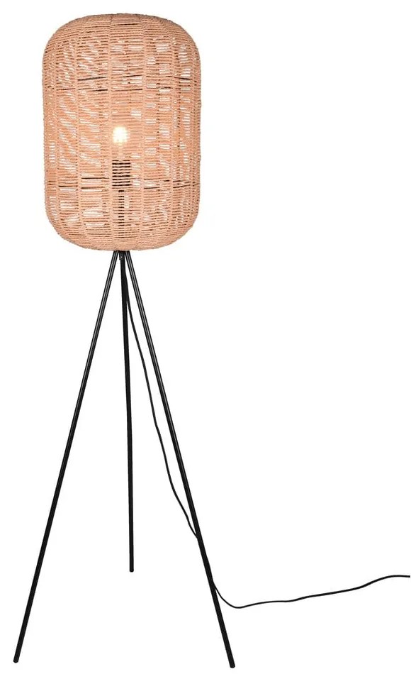 Béžová stojací lampa se stínidlem z proutí a textilu (výška 150 cm) Runa – Trio