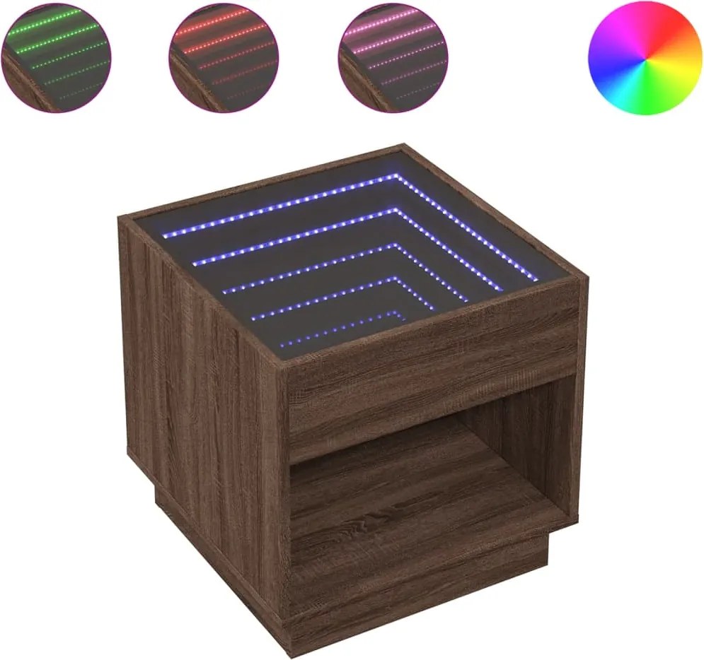 Noční stolek s Infinity LED hnědý dub 50 x 50 x 50 cm 3284090