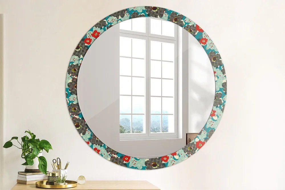 Kulaté dekorativní zrcadlo Retro květiny vzorec fi 100 cm