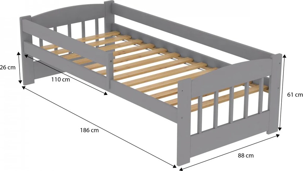 DRW Dětská postel z masivu Edík 180 x 80 cm - barva Šedá