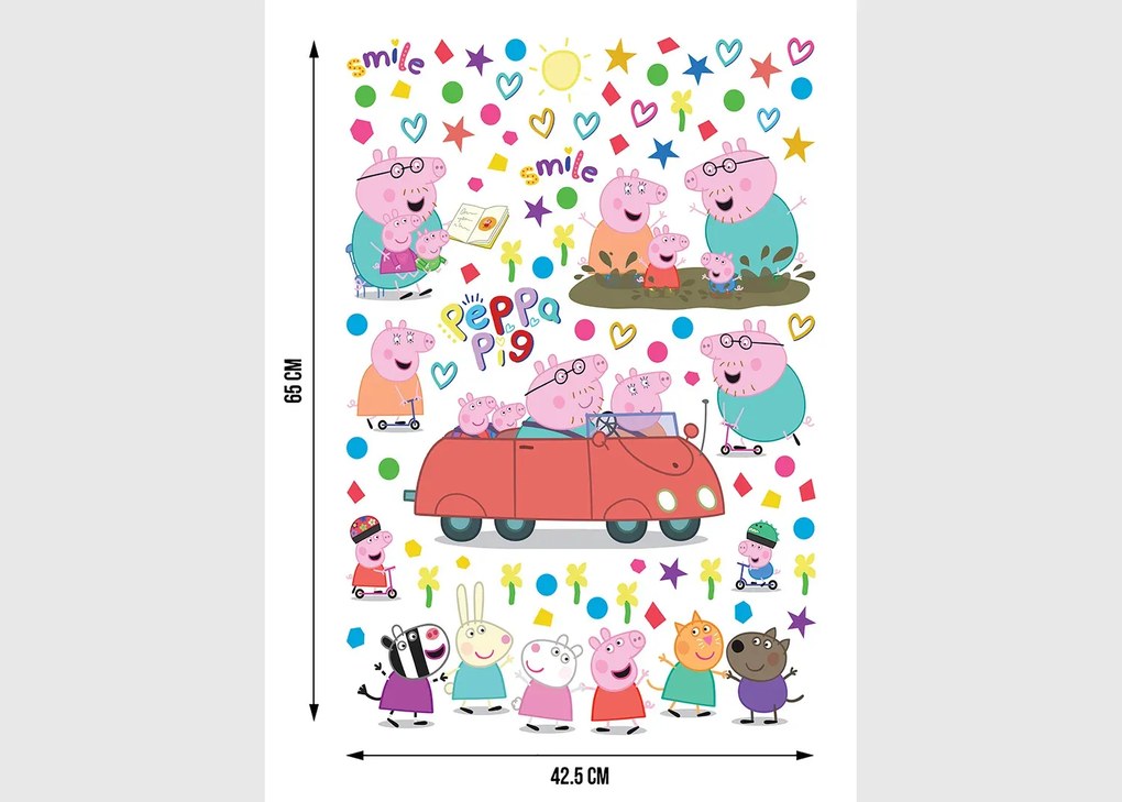 Dětská samolepka na zeď Prasátko Peppa Rodinná Jízda | 42.5 x 65 cm | DDKM1665