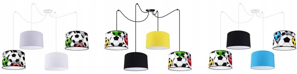 Dětské závěsné svítidlo Soccer Spider, 4x textilní stínítko se vzorem (mix 6 barev), (výběr ze 2 barev konstrukce)