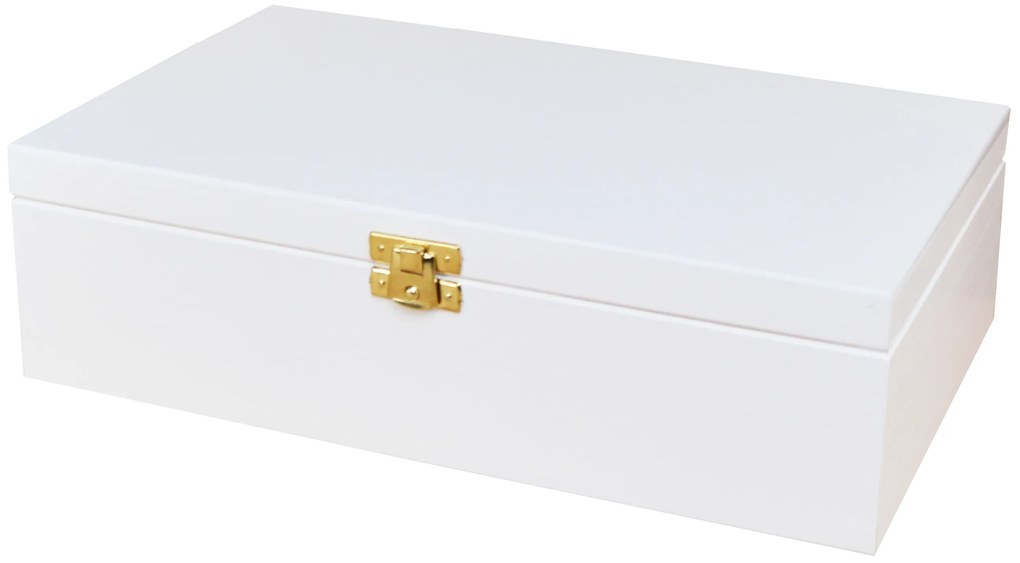Bílá dřevěná krabička se zapínáním - 29,5 x 16,5 x 8 cm