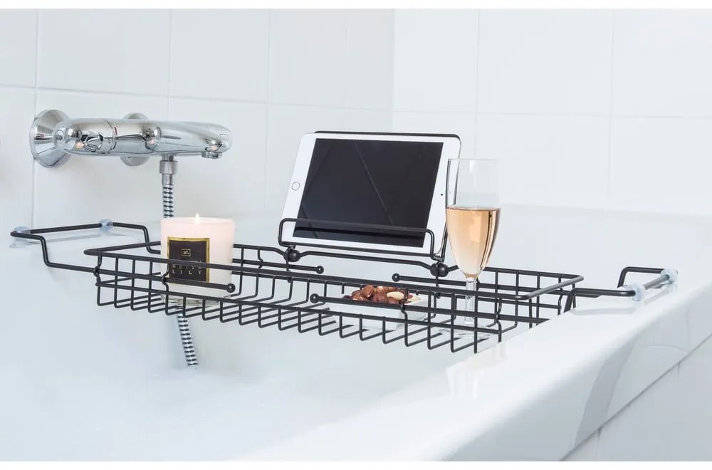 Černý kovový nastavitelný držák na vanu PT LIVING Tub, 61 - 86 cm