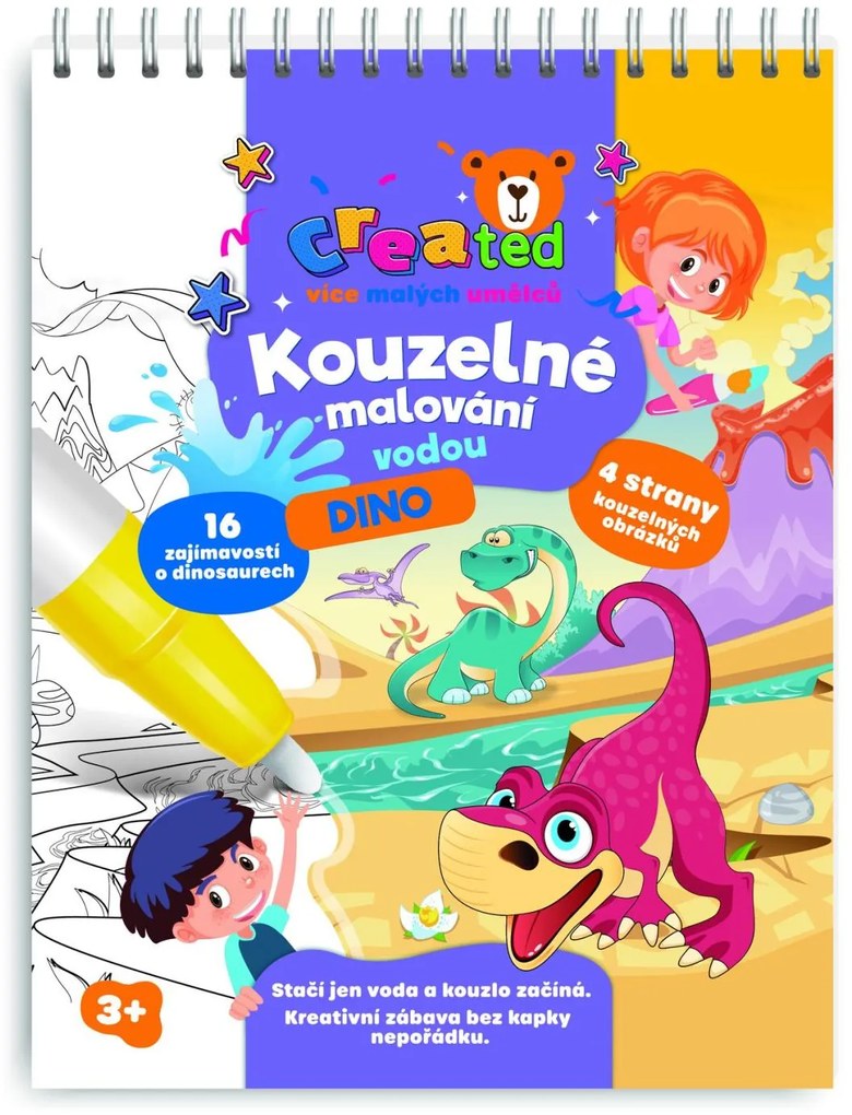 Kouzelné malování vodou/blok s tužkou dinosauři created 4 listy 17x23x2cm