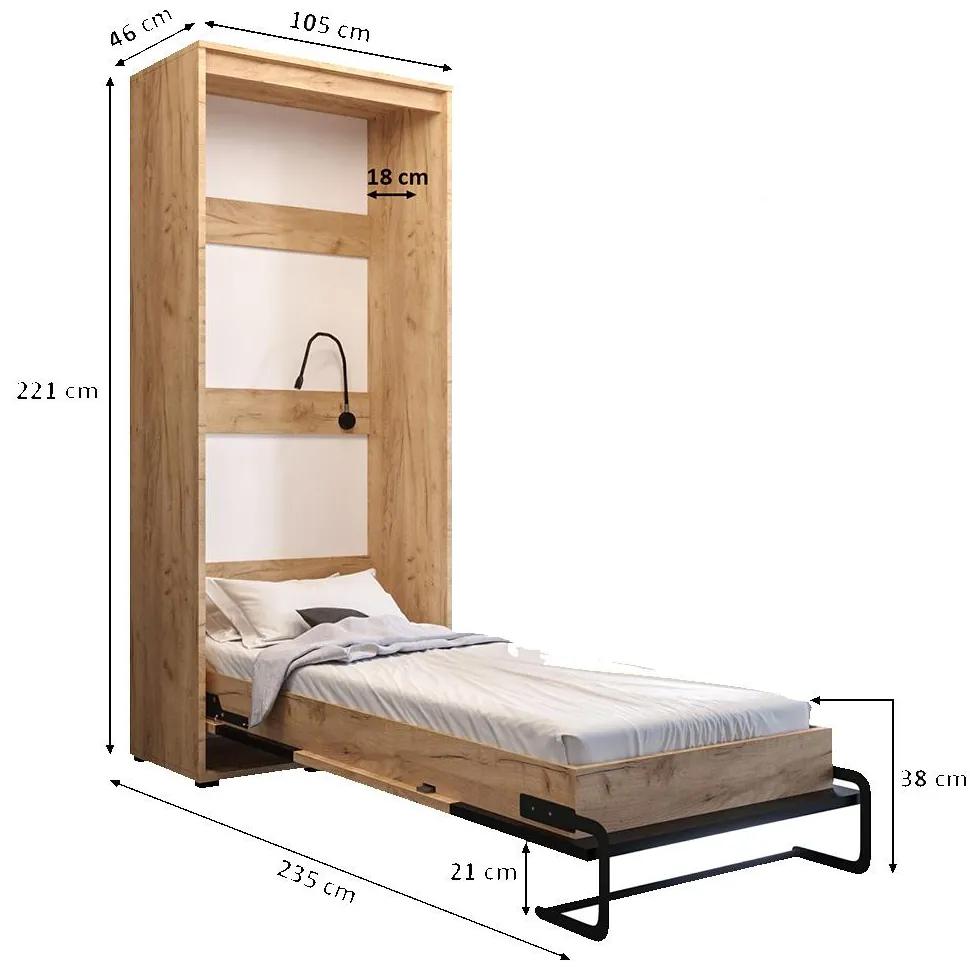 Case | sklápěcí postel 90 | dub kraft zlatý/černá