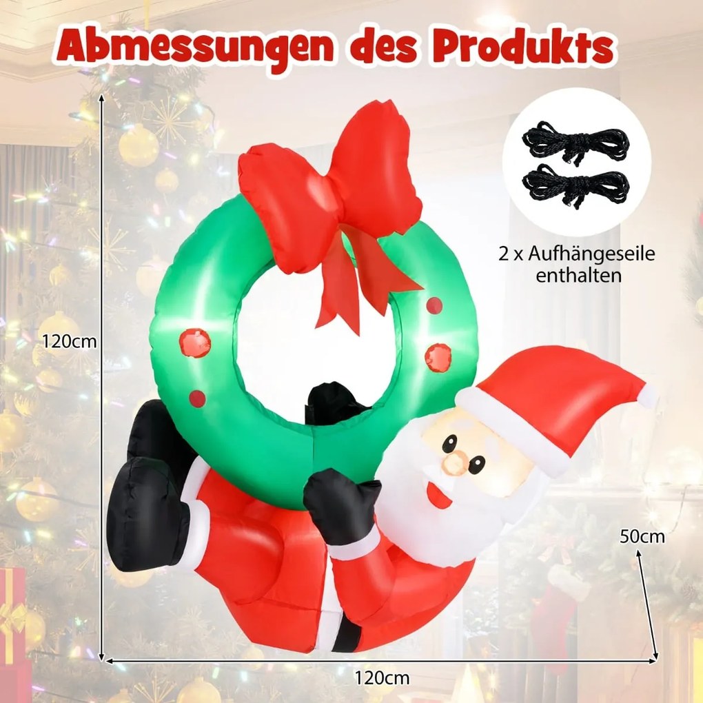 Costway 120 CM nafukovací dekorace Vánoční LED Santa Claus s věncem Vánoční
