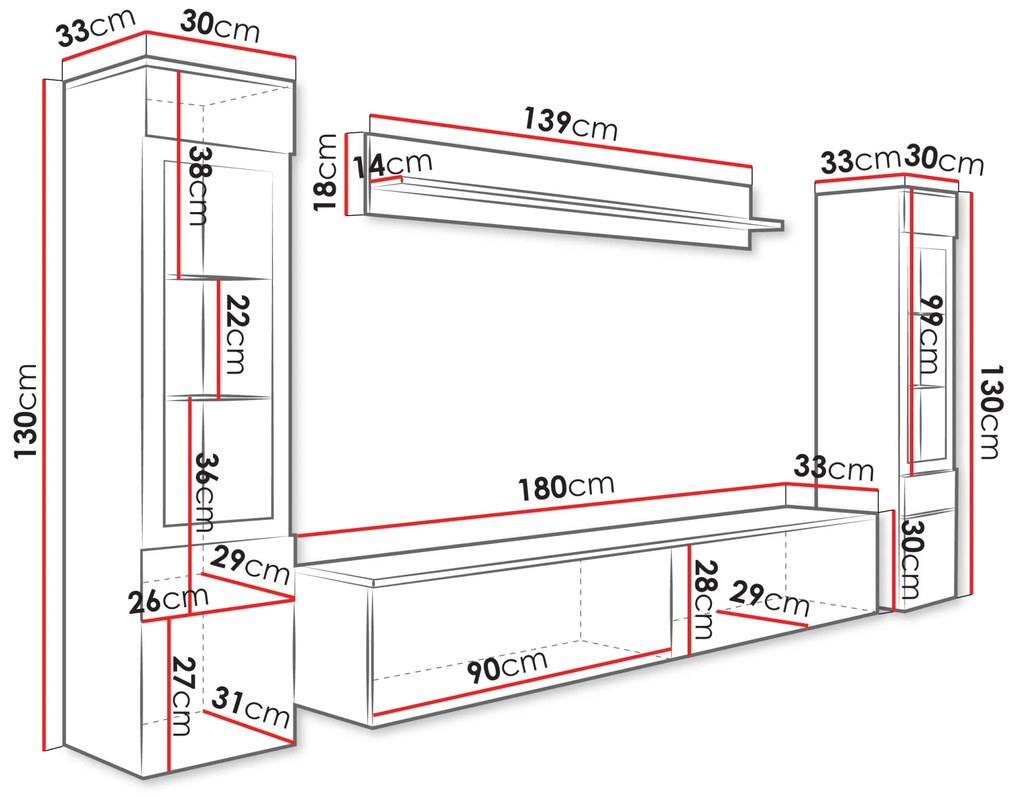 Obývací stěna s LED osvětlením WANDA 2 - černá grafitová