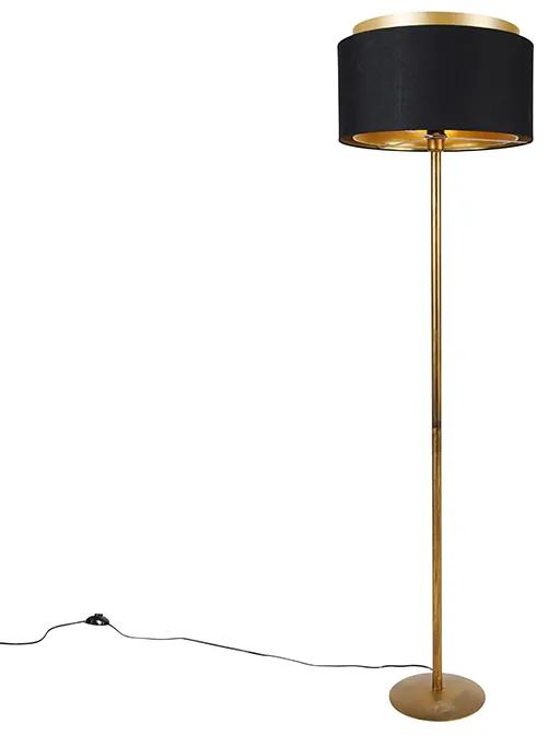 Moderní stojací lampa zlatá s odstínem černé se zlatem - Simplo