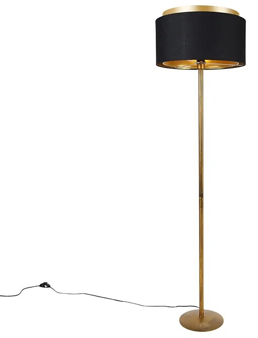 Moderní stojací lampa zlatá s stínítkem černým se zlatem - Simplo
