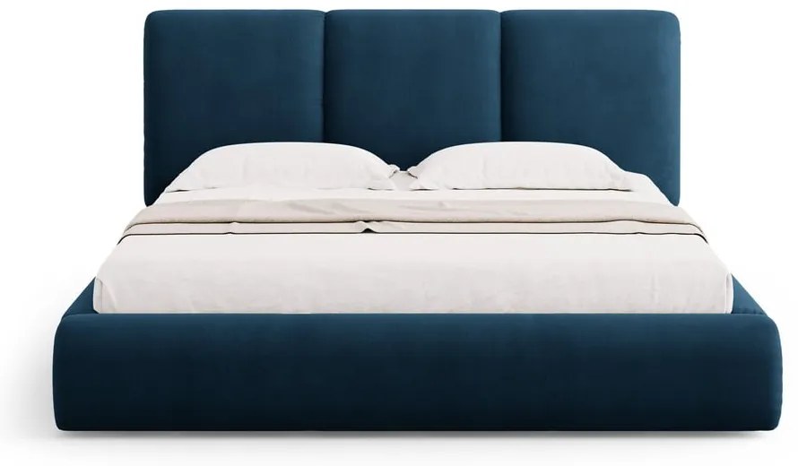 Tmavě modrá čalouněná dvoulůžková postel s úložným prostorem s roštem 160x200 cm Brody – Mazzini Beds