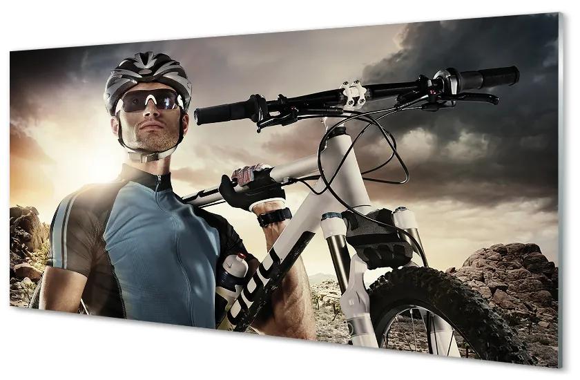 akrylový obraz Cyklista na kole mraky 100x50 cm