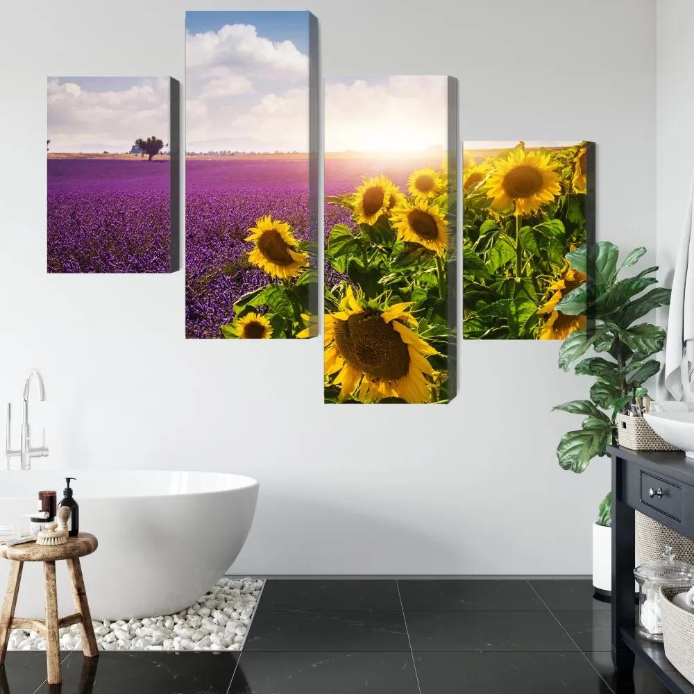 Vícedílný obraz Levandulová A Slunečnicová Pole 3D Nedostatek Nedostatek Plátno Canvas 240x150