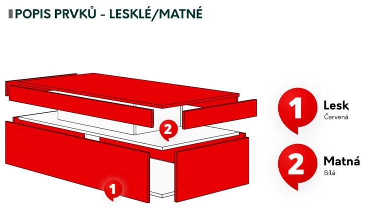 Konferenční stolek Lestirola s osvětlením LED, Barva:: černá / černý lesk