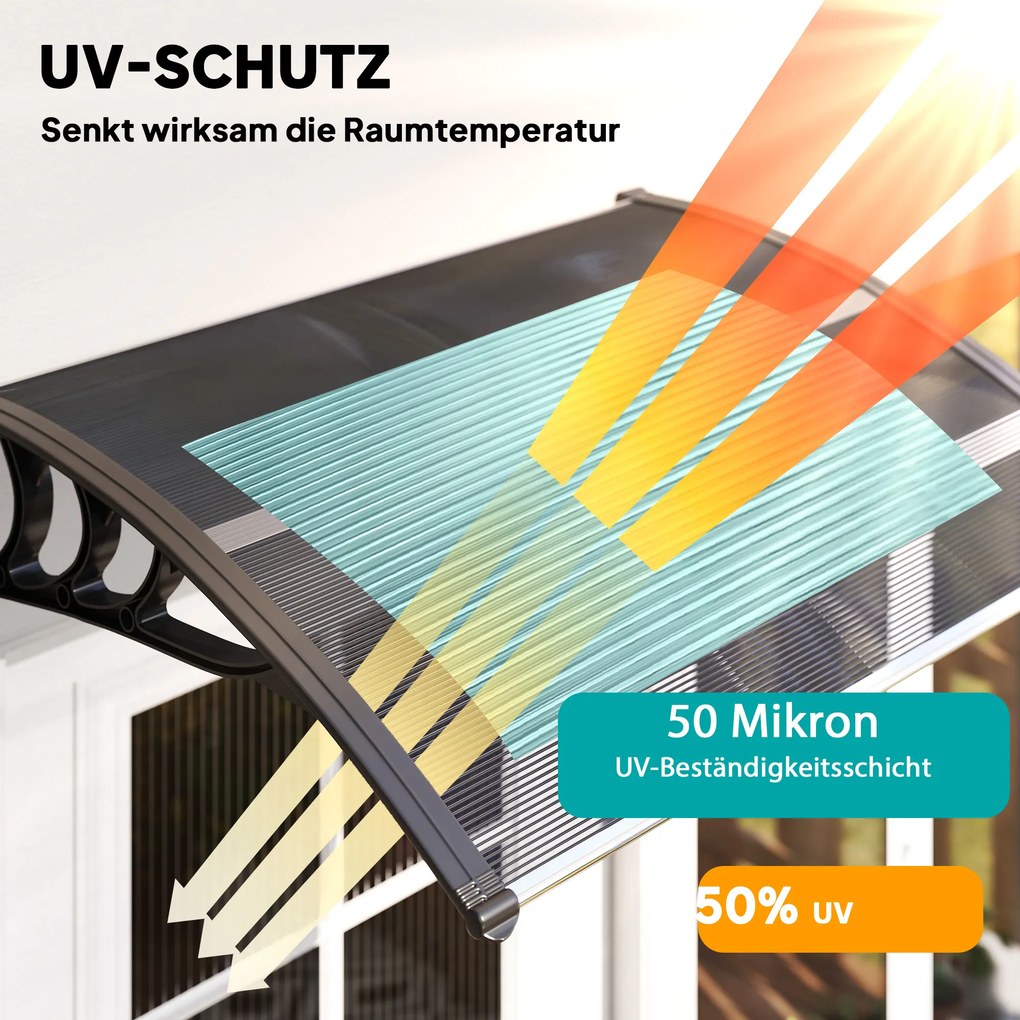 Outsunny stříška na vchodové dveře 100 x 75 cm stříška z hliníku a polykarbonátu s UV ochranou stříška na vchodové dveře na balkon, ochrana proti slu…