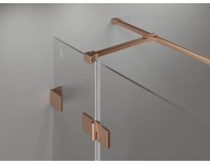 Mexen Lunar T, sklápěcí sprchový kout levý 110 x 110 cm, 8mm čiré sklo, profil měděná matná, 834T-110-110-65-00-L