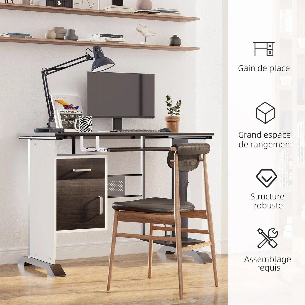 HOMCOM Moderní počítačový stůl 100Š x 52H x 75V cm Černý ořech a bílá