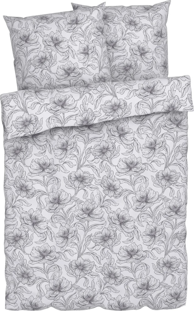 Livarno home Ložní povlečení Renforcé, 200 x 220 cm, 70 x 90 cm (květiny/bílá/šedá)