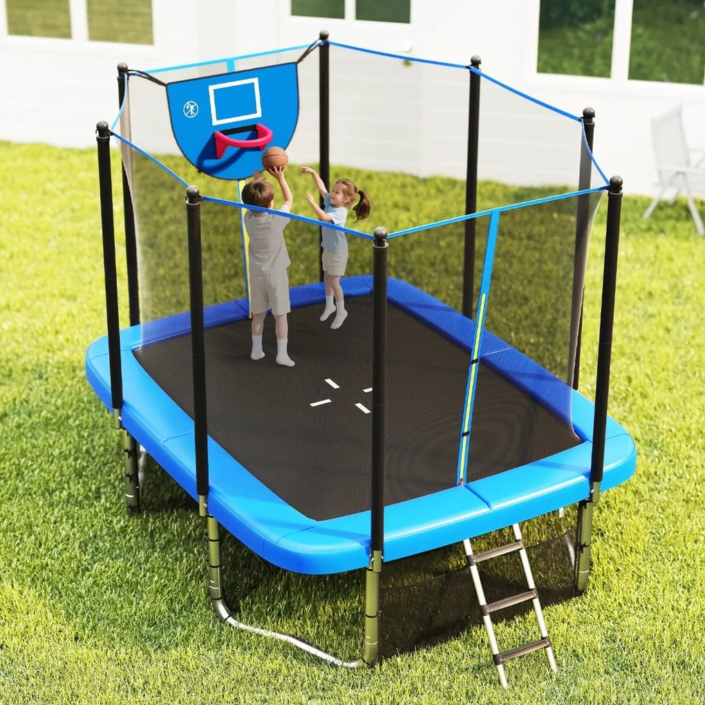 Costway 3 v 1 Obdélníková trampolína se žebříkem a basketbalovým košem
