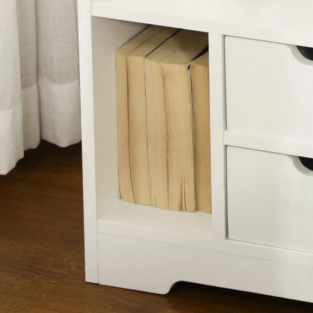 HOMCOM Moderní noční stolek s 2 šuplíky a 3 úložnými prostory pro obývací pokoj a ložnici, nosnost 30 kg, 40x30x60 cm, bílý
