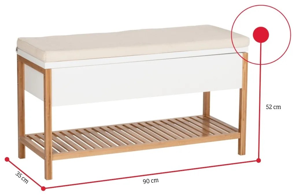 Lavice FINJA, 90x52x35, bílá/přírodní/béžová