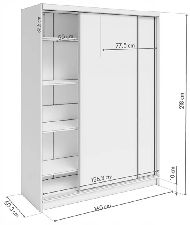 Šatní skříň DENVE 160x218x60,3 cm šedá